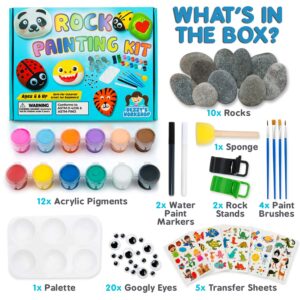 Dezzy's Workshop Rock Painting Kit for Kids - Arts & Crafts Supplies Set for Girls & Boys Ages 6-12 - Educational Art Supplies for Painting Rocks, Fun Toys & Games Ideas - Arts and Crafts for Kids