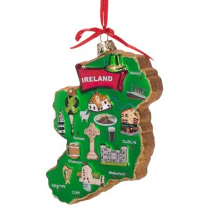 Kurt Adler Ireland Map Glass Ornament, 5.25 inch, Green