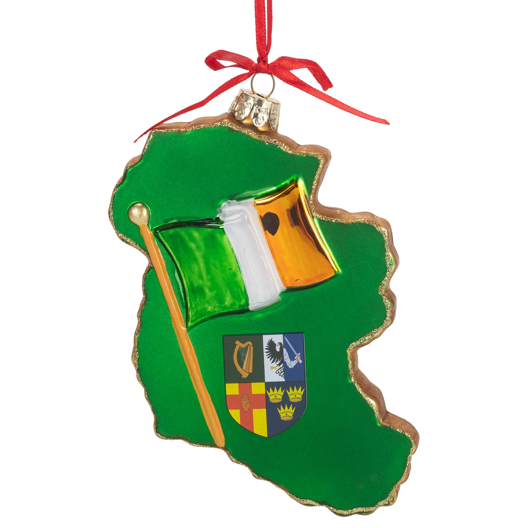 Kurt Adler Ireland Map Glass Ornament, 5.25 inch, Green