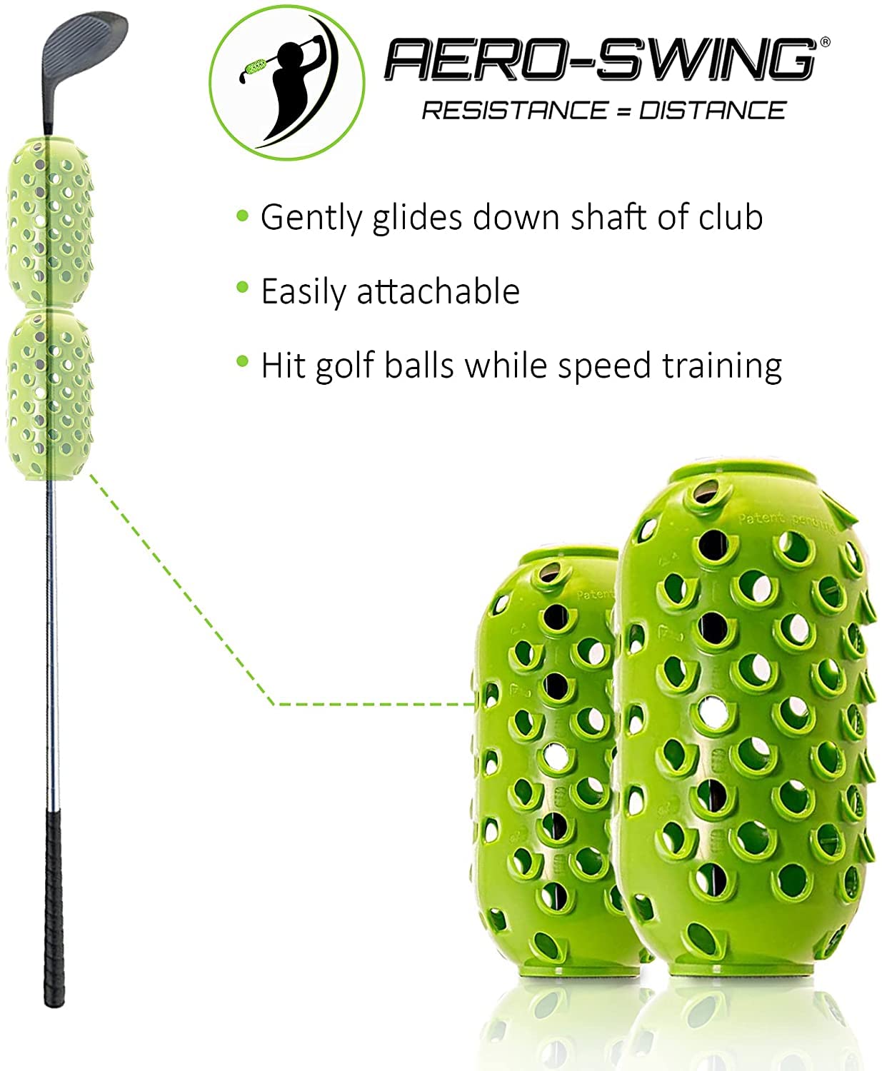 AERO-SWING - Air Resistance Pineapple Kit - Training Aid and Warm Up Equipment - Improves Swing Speed & Accuracy, Adjustable Pineapples - Uses Air Resistance, No Added Weights - 2 Units - Green