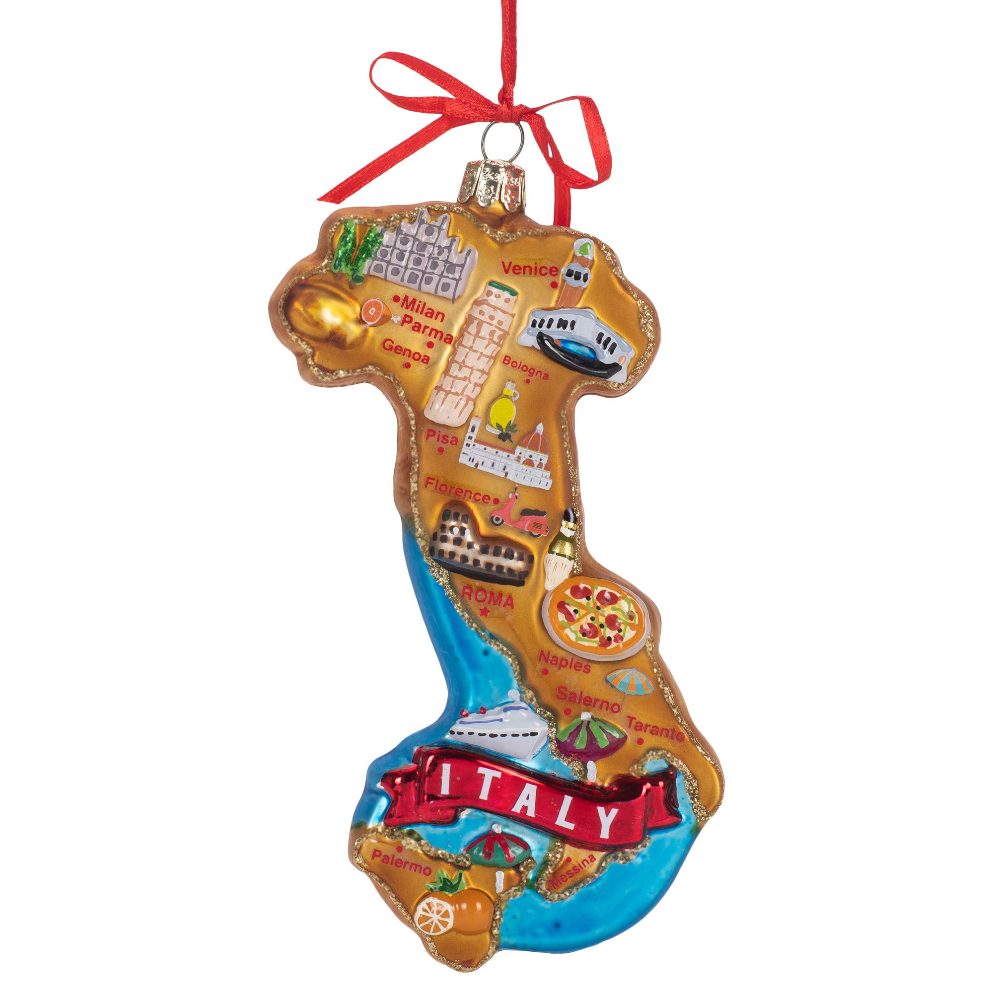 5.5-Inch Italy Map Glass Ornament