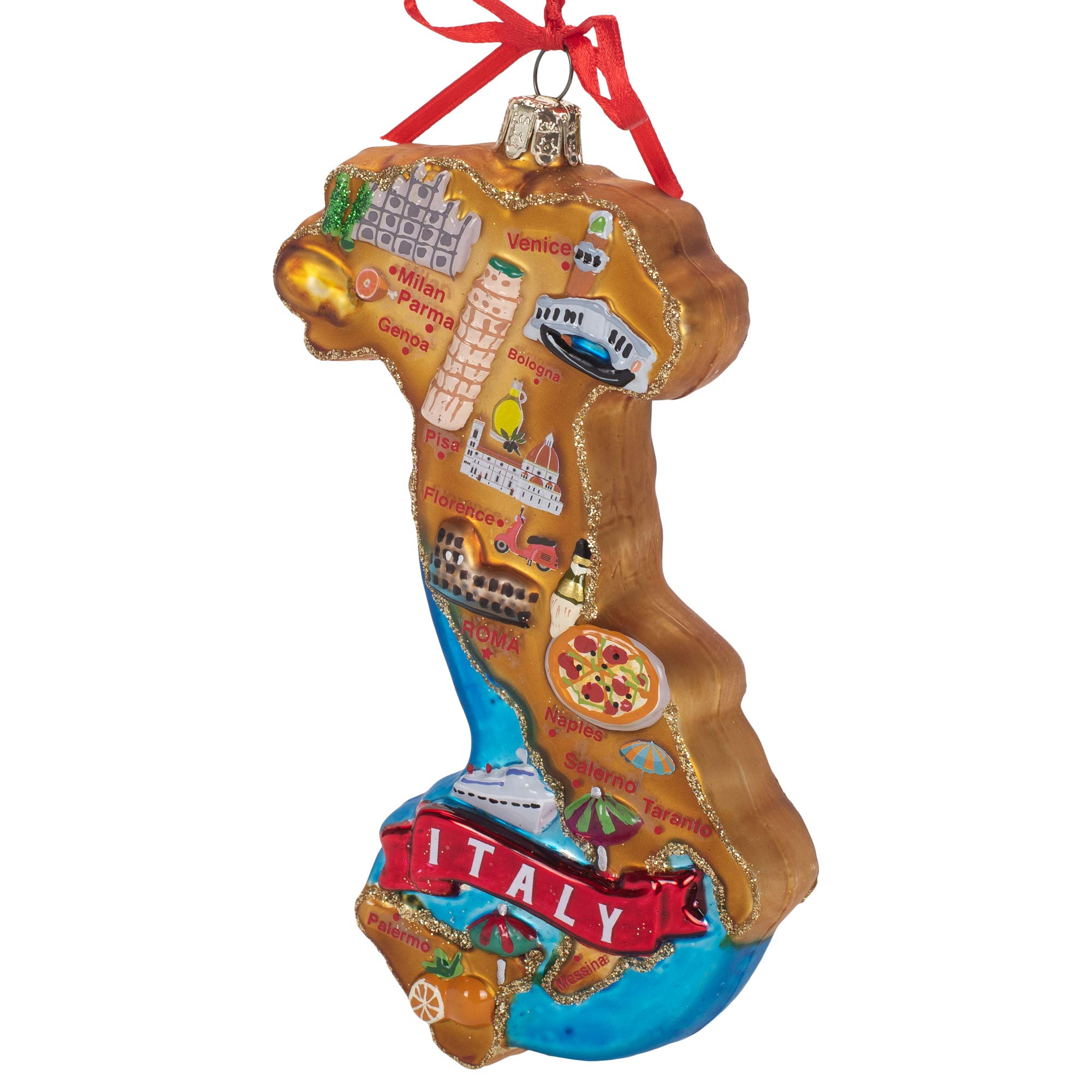 5.5-Inch Italy Map Glass Ornament