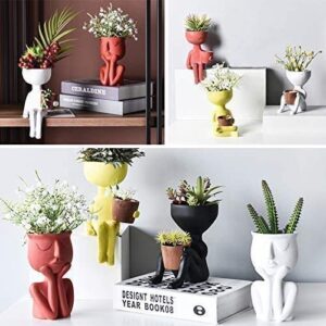 Creative Art Portrait Sculpture Vase Flower Pot Garden Storage Abstract Character Succulents Plant Pot Micro Landscape Decor for Mother's Day (Resin, Red)