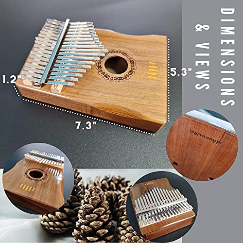 Harmonyx Kalimba 17 key Thumb Piano w Engraved Notes - hand piano complete kit with soft case, well tuned, ideal set for self, children and adults (Round Hole, Walnut)