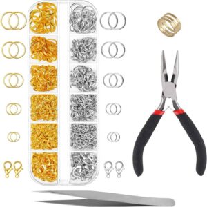 1200pcs open jump rings and lobster clasps with jump ring pliers, perfect jewelry findings kit for jewelry making supplies and necklace repair