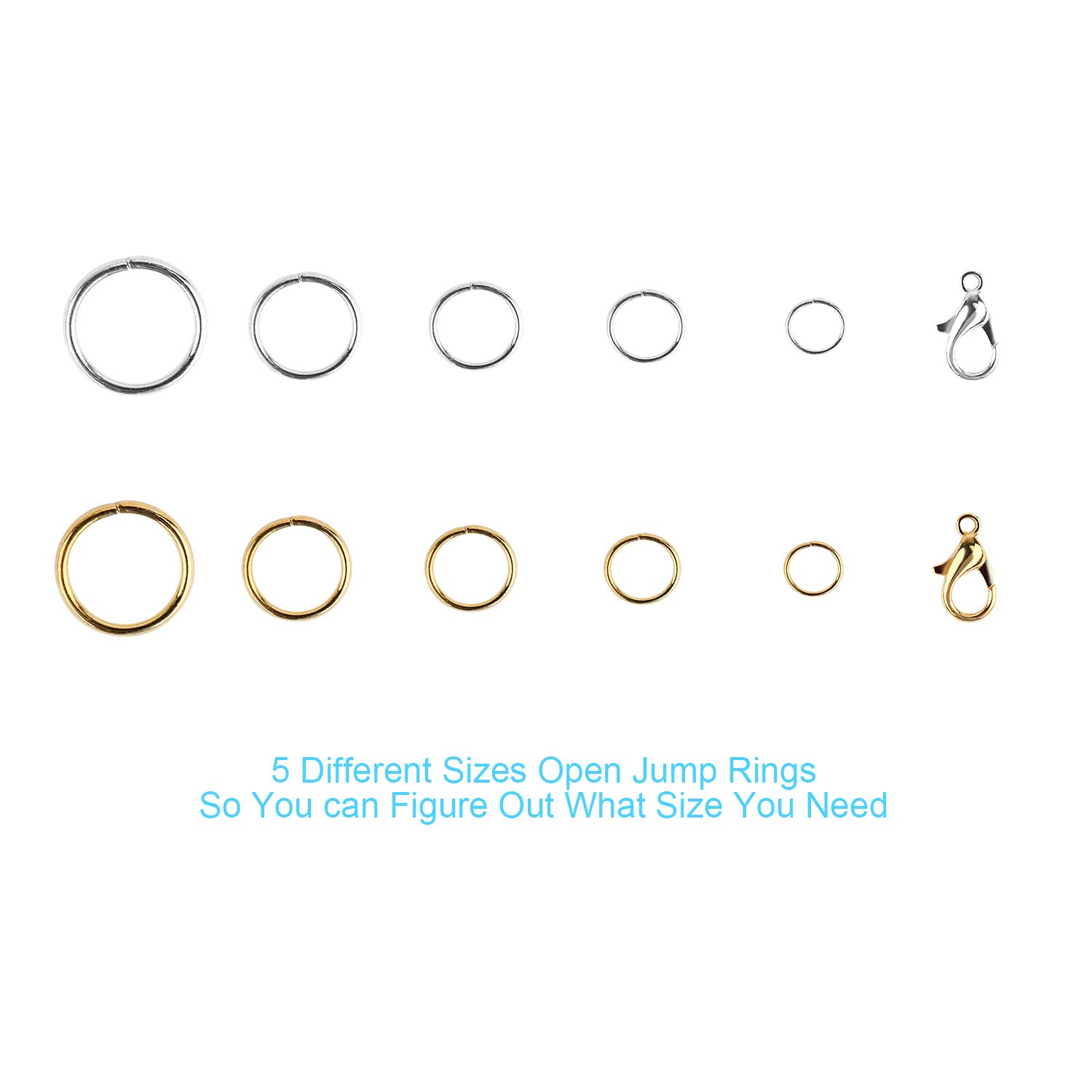 1200pcs Open Jump Rings and Lobster Clasps with Jump Ring Pliers, Perfect Jewelry Findings Kit for Jewelry Making Supplies and Necklace Repair