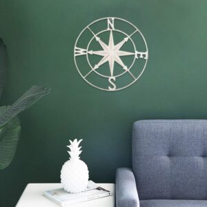 YIYA 11.8" Distressed Metal Compass Decoration Metal Decorative Compass for Nautical Decoration Bedroom Living Room Garden Office Wall Hanging Beach Theme Home Decoration (White)