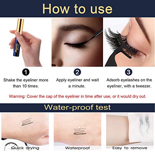 3D Magnetic Eyelashes Natural Look with Eyeliner Kit - 7C SEVENCROWN Magnetic Lashes - Upgraded 4 tubes of Magnetic Liner - 10 Pairs Reusable False Magnetic Eyelash Kit with Applicator Easy to Apply.