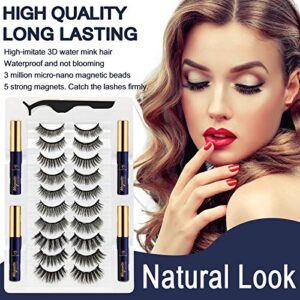 3D Magnetic Eyelashes Natural Look with Eyeliner Kit - 7C SEVENCROWN Magnetic Lashes - Upgraded 4 tubes of Magnetic Liner - 10 Pairs Reusable False Magnetic Eyelash Kit with Applicator Easy to Apply.