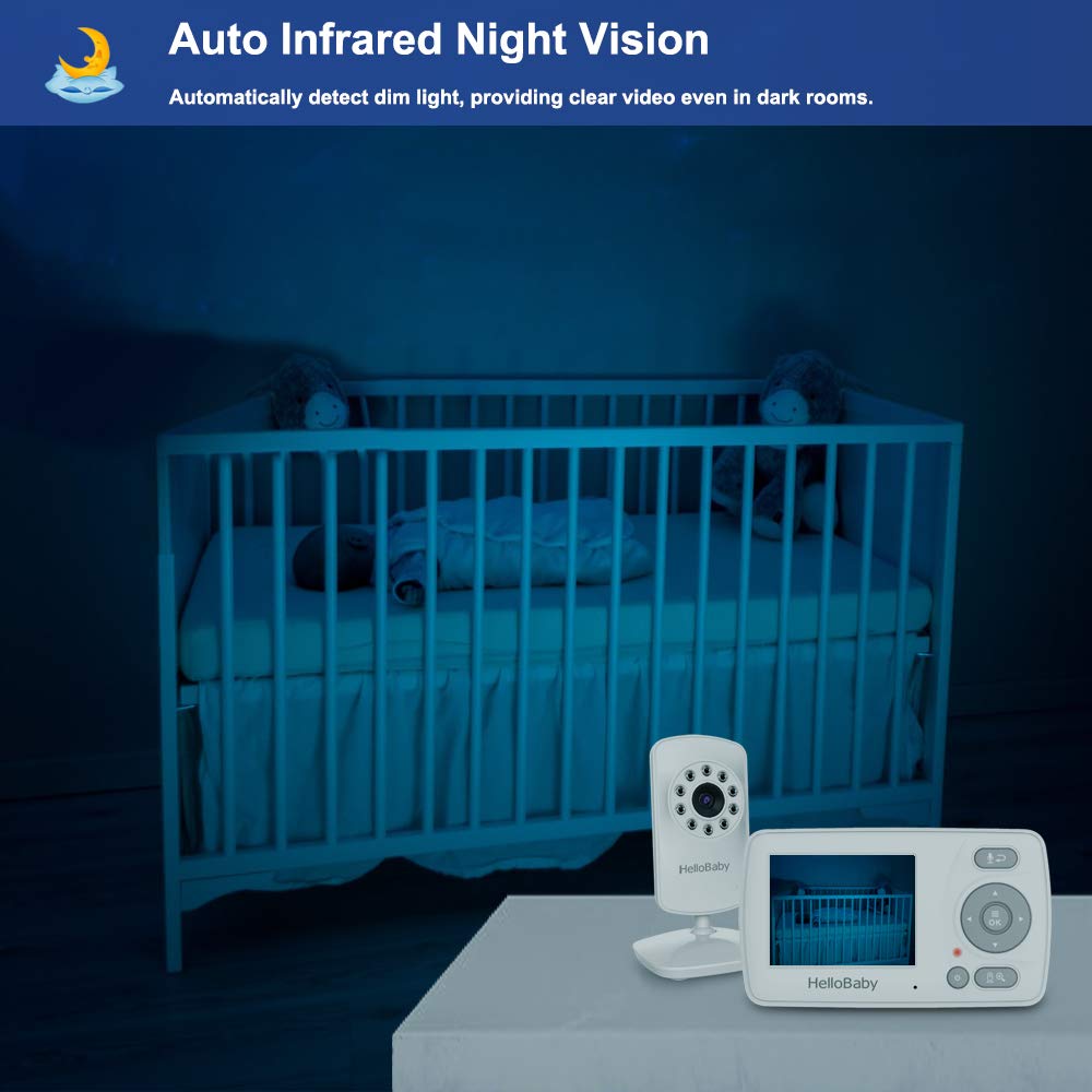 HelloBaby Video Baby Monitor with Camera and Audio, Monitor Baby Monitor Infrared Night Vision, VOX Mode