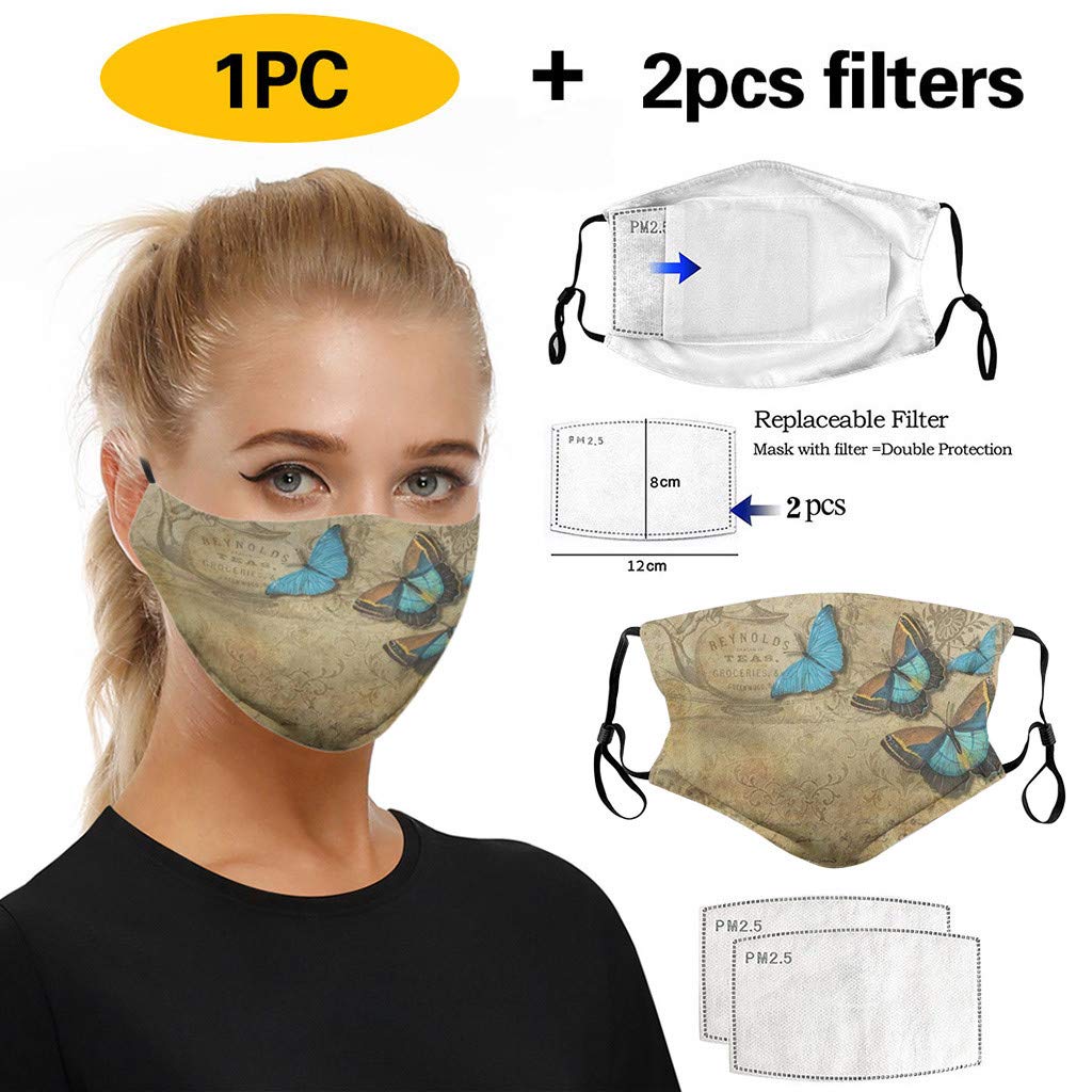 Stoota Nature Flowers Animal Face Mask with Filters, Washable Reusable Cloth Masks for Men Women, Cycling Camping Travel