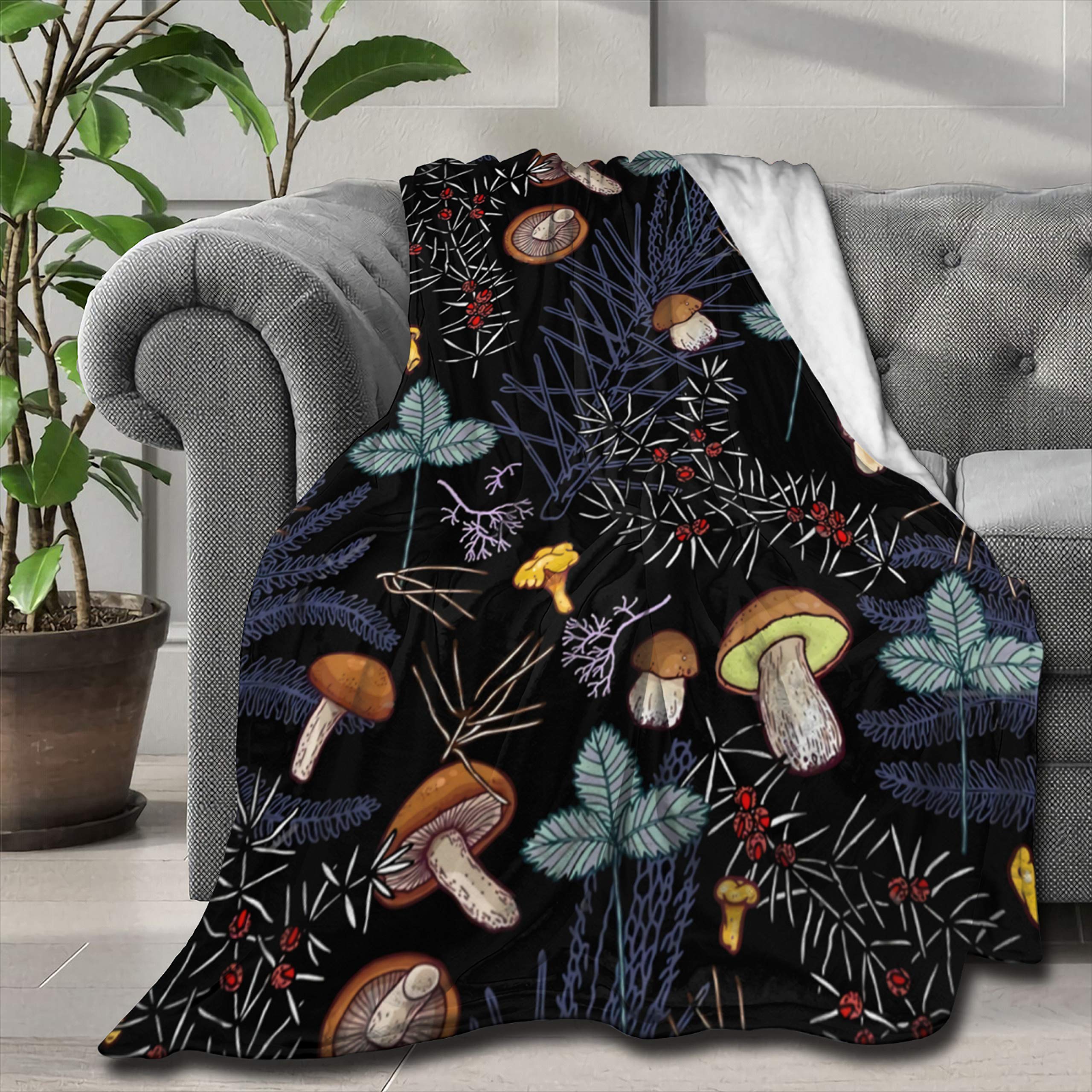 ARTIEMASTER Dark Wild Forest Mushrooms Customized Blanket Soft and Lightweight Flannel Throw Suitable for Use in Bed, Living Room and Travel 60"x50" for Teens