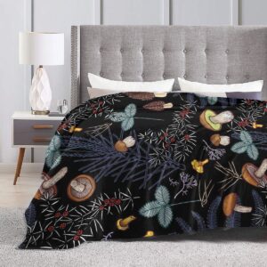 ARTIEMASTER Dark Wild Forest Mushrooms Customized Blanket Soft and Lightweight Flannel Throw Suitable for Use in Bed, Living Room and Travel 60"x50" for Teens