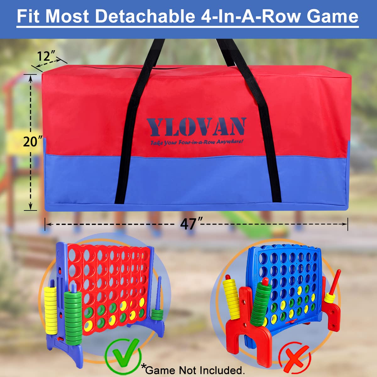 Giant Game Carry and Storage Bag, Large & Sturdy Carrying Bag for Jumbo 4 in A Row, Easily Transport / Store Life Size Game, Take Your 4-in-a-Row Anywhere (Game Not Included)