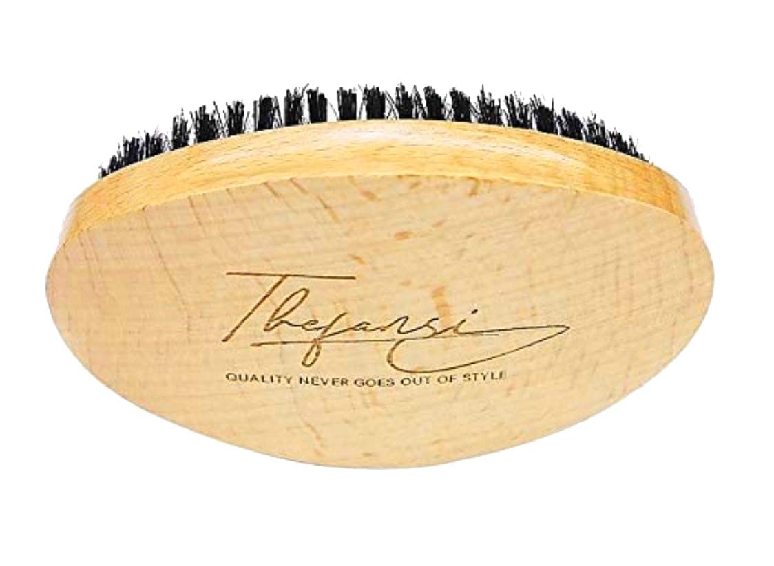 THEFANSI Original Beard Brush for Men With 100 First Cut Boar Bristles. Made in Pear Wood and Firm Bristles. THEFANSI Hair Brush Keeps hair clean, healthy, shiny and protected