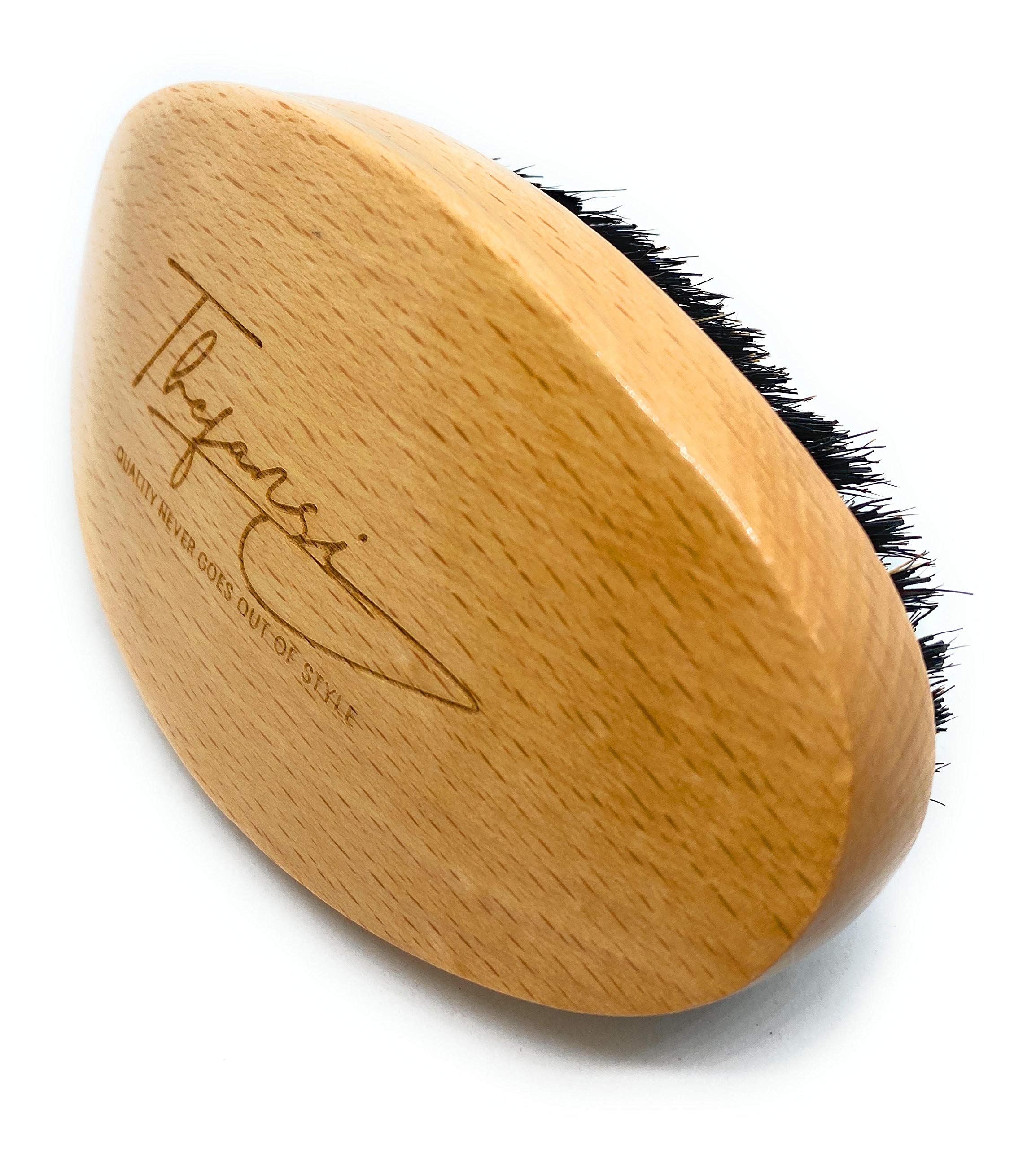 THEFANSI Original Beard Brush for Men With 100 First Cut Boar Bristles. Made in Pear Wood and Firm Bristles. THEFANSI Hair Brush Keeps hair clean, healthy, shiny and protected