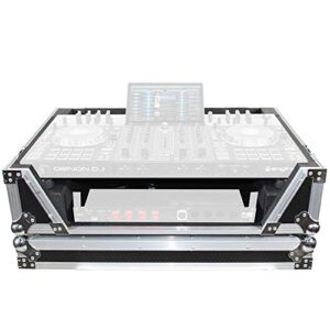 prox xs-prime4w2u ata flight case for denon prime 4 dj controller with 2u rack space and wheels