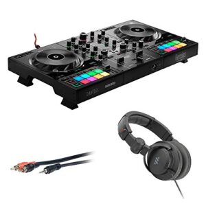 hercules djcontrol inpulse 500 dj software controller with polsen hpc-a30-mk2 monitor headphones & mini to 6' rca cable bundle