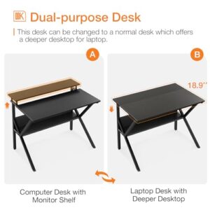 ODK Small Desk, 27.5 Inch Small Computer Desk for Small Spaces, Compact Desk with Storage, Tiny Desk Study Desk with Monitor Stand for Home Office, Rustic Brown