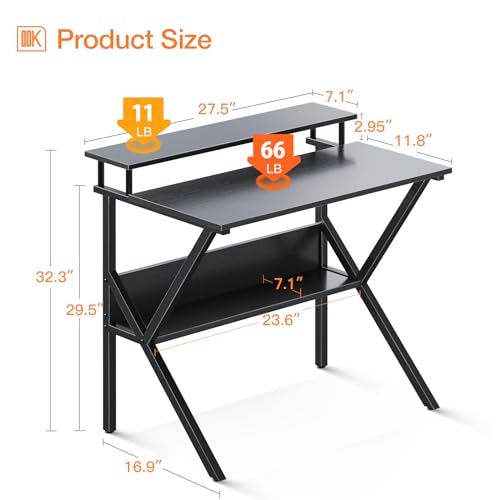 ODK Small Desk, 27.5 Inch Small Computer Desk for Small Spaces, Compact Desk with Storage, Tiny Desk Study Desk with Monitor Stand for Home Office, Rustic Brown