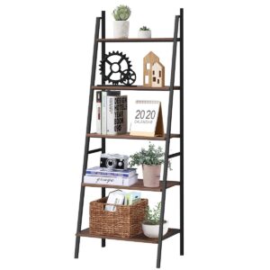 tangkula ladder shelf, 4 tier industrial bookcase, multifunctional display bookshelf, wooden look plant flower stand with metal frame, decor furniture for home office