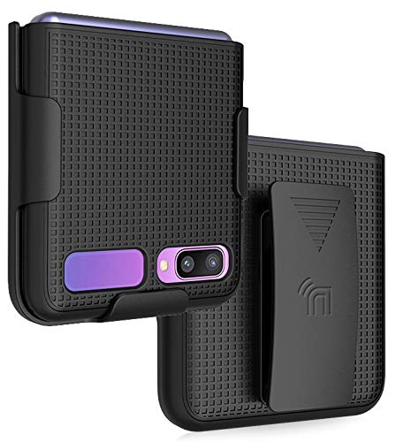 Case with Clip for Galaxy Z Flip, Nakedcellphone [Black] Snap-On Cover with [Rotating/Ratchet] Belt Hip Holster Holder Combo for Samsung Galaxy Z Flip 5G Phone (SM-F700, SM-F707) 2020