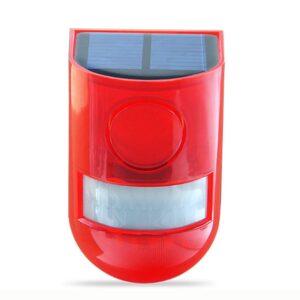 solar powered + dc charge sound alarm strobe light flashing 6led light motion sensor security alarm system 110db loud siren for home villa farm hacienda apartment outdoor yard day mode + night mode