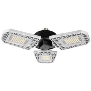 vanja led garage ceiling light, 60w led deformable light with 3 adjustable panels, 7200 lm e26/e27 shop light for garage, warehouse, barn, workshop(no sensor)