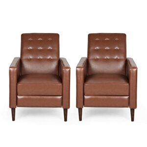 christopher knight home deborah mid-century modern button tufted recliners (set of 2), cognac brown, dark brown