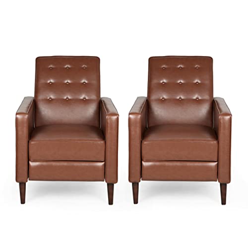 Christopher Knight Home Deborah Mid-Century Modern Button Tufted Recliners (Set of 2), Cognac Brown, Dark Brown