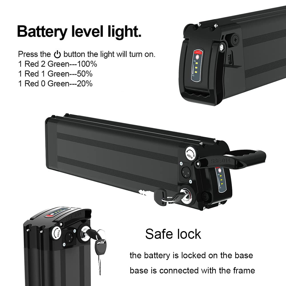 Wallen Power Ebike Battery 24V 36V 48V 10AH 13AH 15AH Silver Fish Lithium Ion Battery for 500W/350W/200W Electric Bike E-Bike Discharge Electric Bicycles (Black, 36V13AH 500W)