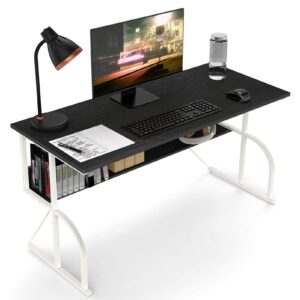 famree computer desk 47" writing table for home office study work, simple desk style pc laptop notebook workstation, black