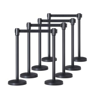 yaheetech retractable belt stanchion set, baking varnished safety stanchion post for queuing lines black 8 pack