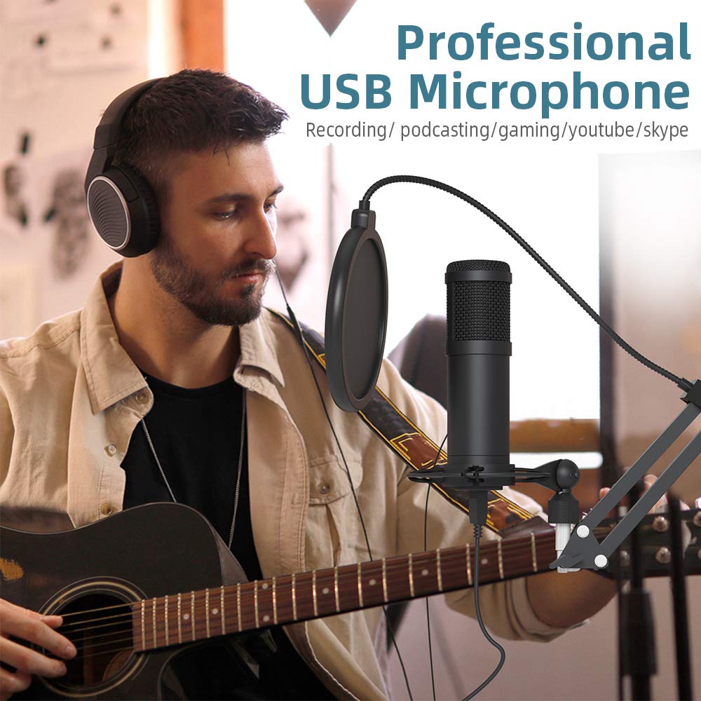 SUDOTACK USB Streaming PC Microphone, Zero-Latency Monitoring Professional 192kHz/24Bit Studio Cardioid Condenser Mic Kit with Mute Button, for Podcasting,Gaming,Home Recording,YouTube