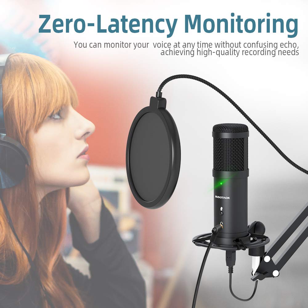 SUDOTACK USB Streaming PC Microphone, Zero-Latency Monitoring Professional 192kHz/24Bit Studio Cardioid Condenser Mic Kit with Mute Button, for Podcasting,Gaming,Home Recording,YouTube