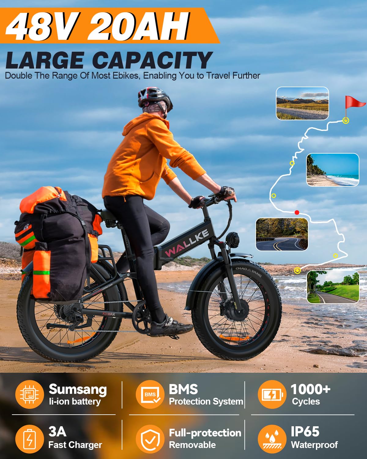 W Wallke X3 Pro Electric Bike for Adults Folding 750W-Exceed 1000W Standard Max Speed 32MPH 48V 20AH 26 Inch Fat Tire EBike Mountain Electric Bicycle Full Suspension 7-Speed