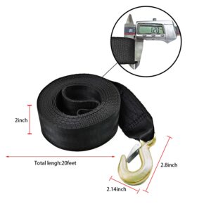 Heavy Duty Winch Strap, Tow Straps with Hook and Loop End for Boat, Trailer, Wave Runner, Fishing Jet Ski,Towing Replacement Securing Tie Down Marine - 2" x 20', Break Strength 3500lbs