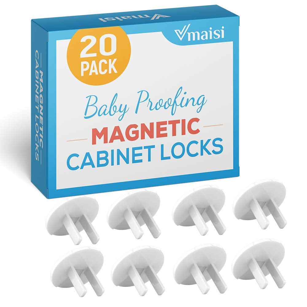 60 Pack - Baby Proofing Magnetic Cabinet Locks 20 Locks & 2 Keys Bundle with 38 Pack Baby Proofing Outlet Covers