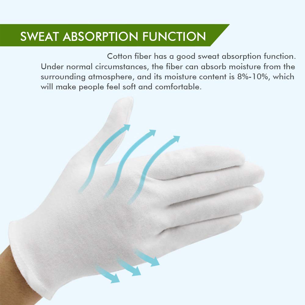 GRIMSON 10Pairs White Cotton Gloves Thickened Stretchable Glove SPA Gloves Inspection Gloves Moisturizing Eczema…