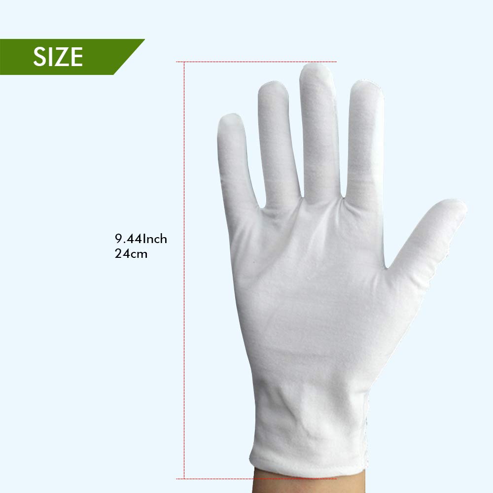 GRIMSON 10Pairs White Cotton Gloves Thickened Stretchable Glove SPA Gloves Inspection Gloves Moisturizing Eczema…