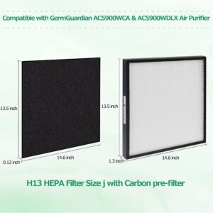 FLT5900 H13 HEPA Replacement Filter J, Compatible with GermGuardian Air Purifier Models AC5900WCA and AC5900WDLX