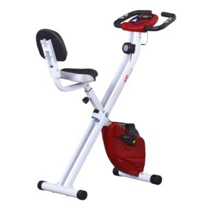 soozier foldable upright training exercise bike indoor stationary x bike with 8 levels of magnetic resistance for aerobic exercise, red