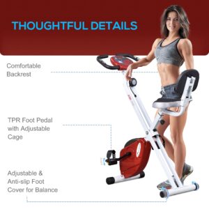 Soozier Foldable Upright Training Exercise Bike Indoor Stationary X Bike with 8 Levels of Magnetic Resistance for Aerobic Exercise, Red