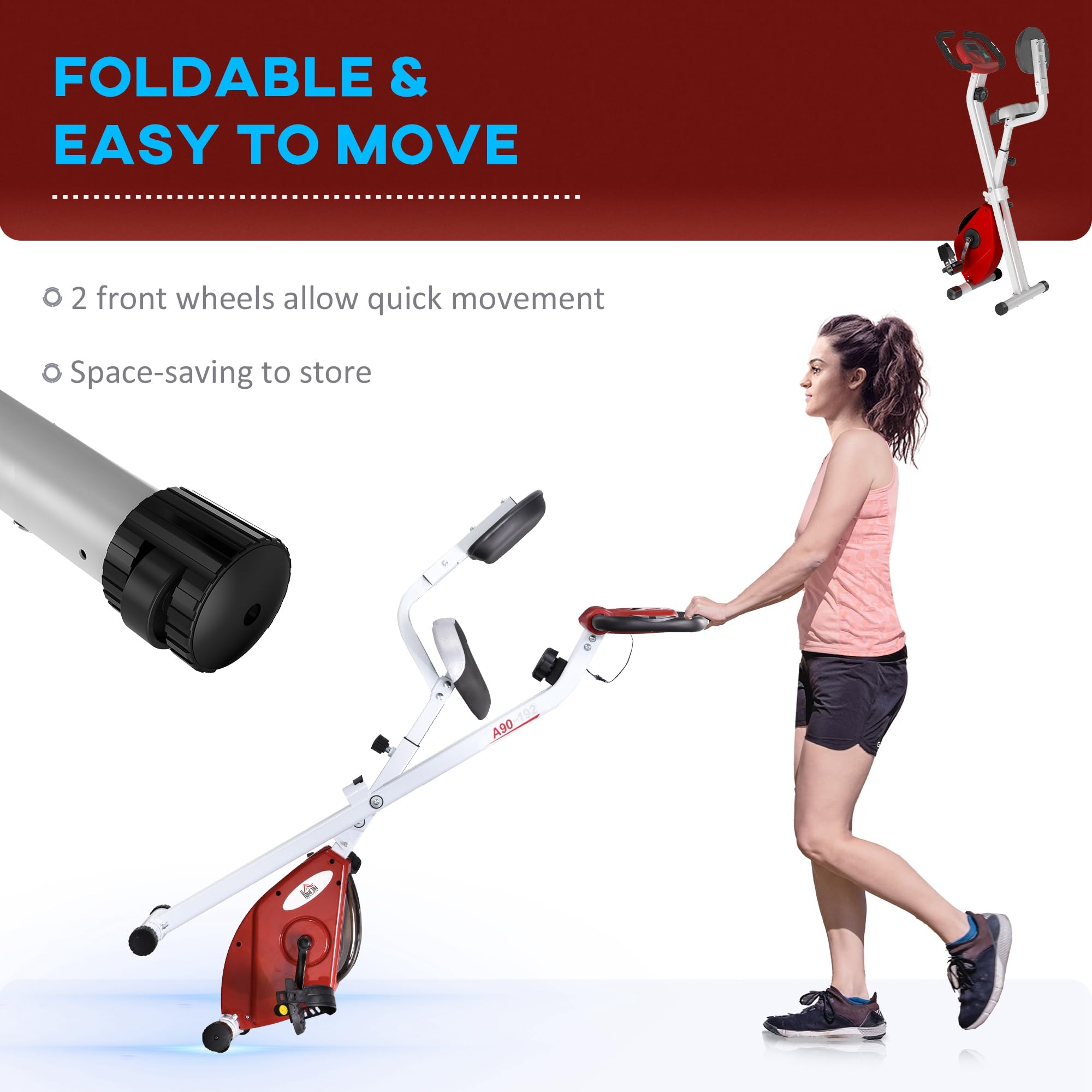 Soozier Foldable Upright Training Exercise Bike Indoor Stationary X Bike with 8 Levels of Magnetic Resistance for Aerobic Exercise, Red