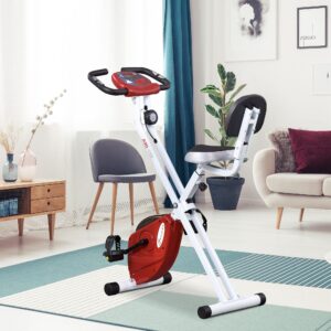 Soozier Foldable Upright Training Exercise Bike Indoor Stationary X Bike with 8 Levels of Magnetic Resistance for Aerobic Exercise, Red