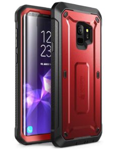 supcase unicorn beetle pro series case designed for galaxy s9, with built-in screen protector full-body rugged holster case for galaxy s9 (2018 release) (metallicred)