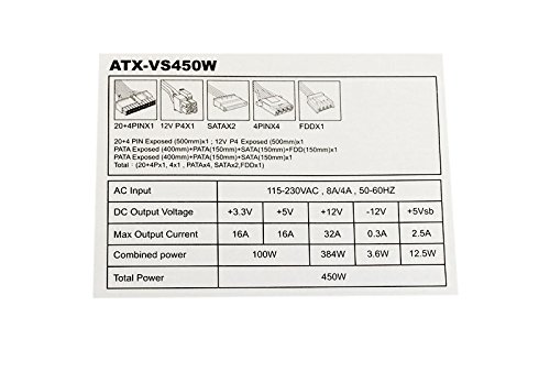 APEVIA ATX-VS450W-10 Venus 450W ATX Power Supply with Auto-Thermally Controlled 120mm Fan, 115/230V Switch, All Protections (10-pk)