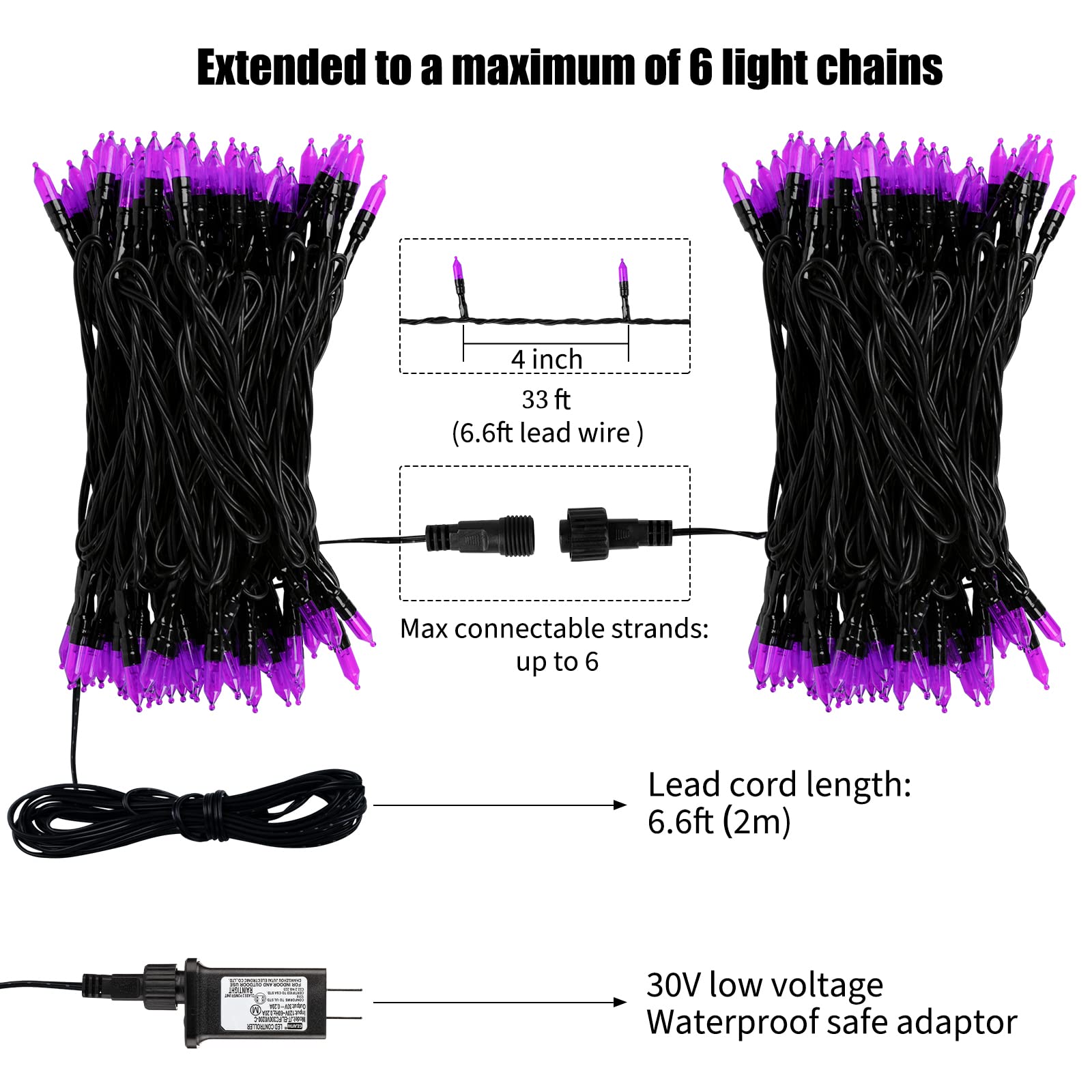 Minetom Halloween String Lights Outdoor, 33Feet 100 LED Waterproof Christmas Lights with 8 Lighting Modes for Halloween Garden Party Christmas Xmas Tree Lights Decor(Purple)