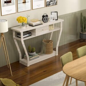 WATERJOY 47" Wooden Entryway Table with Drawer and Shelf, Accent Tables for Living Room Hallway