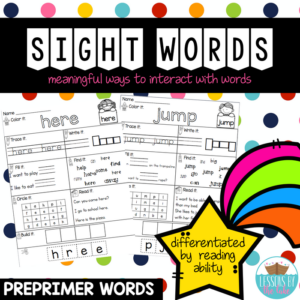 sight word no prep differentiated interactive worksheets ~ preprimer words